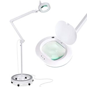 brightech lightview pro magnifying glass with stand and light – magnifying floor lamp with 6-wheels on a sturdy base for facials – led work light with xl magnifying glass for crafts and projects