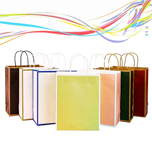 KEYYOOMY 25 Pieces Gift Paper Bags (8.2 x 10.6 x 4.3 in), White Gold Kraft Favor Bags with Handles for Birthday, Gift, Wedding and Party Celebrations