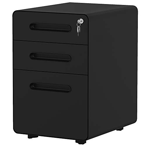 YITAHOME 3-Drawer Rolling File Cabinet, Metal Mobile File Cabinet with Lock, Filing Cabinet Under Desk fits Legal/Letter/A4 Size for Home/Office, Fully Assembled-Black