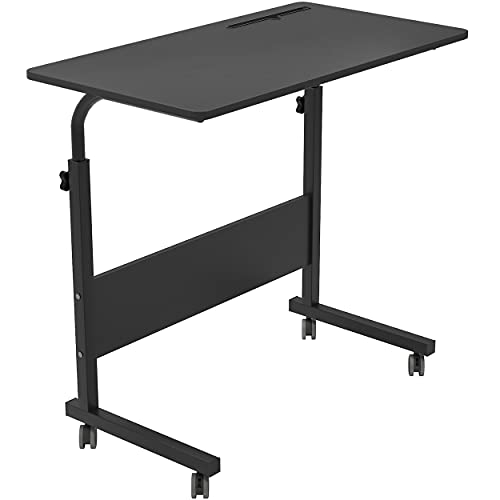 DlandHome Side Table 31.4 Inches w/Tablet Slot & Wheels Adjustable C Table Movable Portable Computer Stand for Bed Sofa, Black 05#3-80B