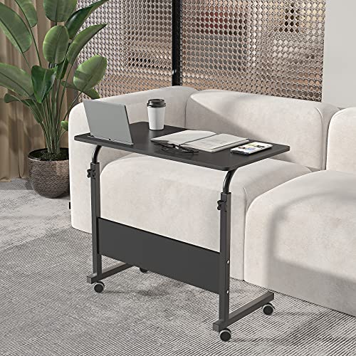 DlandHome Side Table 31.4 Inches w/Tablet Slot & Wheels Adjustable C Table Movable Portable Computer Stand for Bed Sofa, Black 05#3-80B