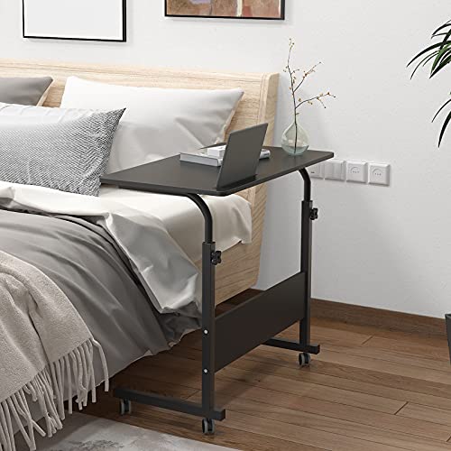 DlandHome Side Table 31.4 Inches w/Tablet Slot & Wheels Adjustable C Table Movable Portable Computer Stand for Bed Sofa, Black 05#3-80B