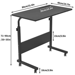 DlandHome Side Table 31.4 Inches w/Tablet Slot & Wheels Adjustable C Table Movable Portable Computer Stand for Bed Sofa, Black 05#3-80B