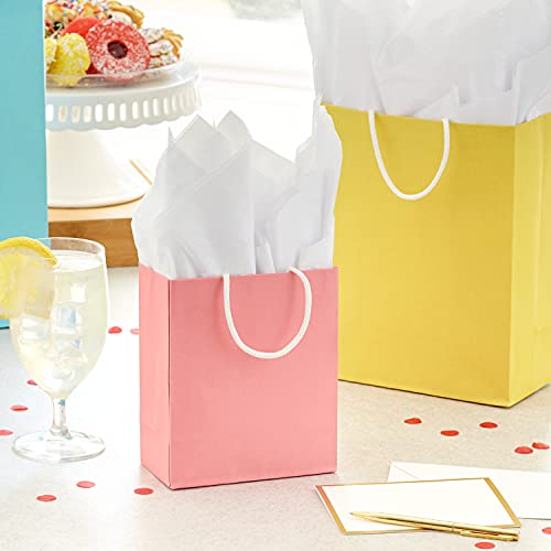 Hallmark Recyclable Gift Bag Assortment (8 Bags: 3 Small 6", 3 Medium 9", 2 Large 13") Pastel Blue, Pink, Yellow, Purple, Orange, Green for Birthdays, Easter, Baby Gifts, Bridal Showers