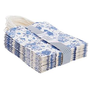 Sparkle and Bash 24 Pack Floral Gift Bags with Handles, Medium Size, All Occasion Blue Rose Flowers (10 x 8 x 4 In)