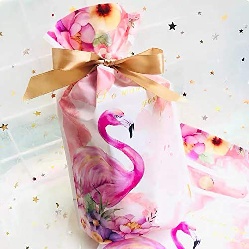 Elwish 24pcs Treat Bags Party Favor Bags Flamingos Bags Plastic Gift Bags Drawstring Bags Candy Goodies Bags Gift Wrapping Package for Birthday Party Wedding Baby Shower Bridal Shower