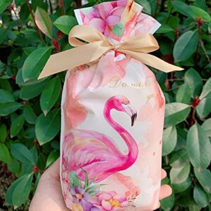 Elwish 24pcs Treat Bags Party Favor Bags Flamingos Bags Plastic Gift Bags Drawstring Bags Candy Goodies Bags Gift Wrapping Package for Birthday Party Wedding Baby Shower Bridal Shower