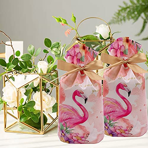 Elwish 24pcs Treat Bags Party Favor Bags Flamingos Bags Plastic Gift Bags Drawstring Bags Candy Goodies Bags Gift Wrapping Package for Birthday Party Wedding Baby Shower Bridal Shower