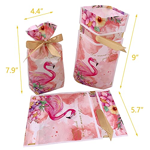 Elwish 24pcs Treat Bags Party Favor Bags Flamingos Bags Plastic Gift Bags Drawstring Bags Candy Goodies Bags Gift Wrapping Package for Birthday Party Wedding Baby Shower Bridal Shower