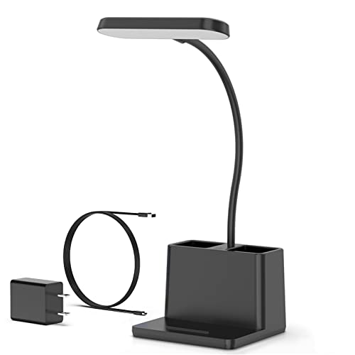 Battery Operated Desk Lamp, Small Desk Light for Home Office, Dunkok Rechargeable Desktop Lamp, LED Portable Lamp with Adjustable Gooseneck, Black Study Reading Lamp for Kids, Charger Adapter Included