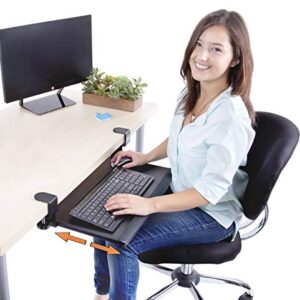 Stand Steady Clamp On Keyboard Tray | Keyboard Shelf - Small Size - Easy Install - No Need to Drill into Desk! Retractable to Slide Under Desktop | Great for Home or Office!