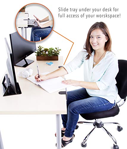 Stand Steady Clamp On Keyboard Tray | Keyboard Shelf - Small Size - Easy Install - No Need to Drill into Desk! Retractable to Slide Under Desktop | Great for Home or Office!