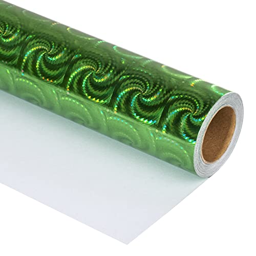 MAYPLUSS Holographic Wrapping Paper - Mini Roll - 17 Inch X 32.8 Feet- Metallic Green Foil Design (47.3 sq.ft.ttl)