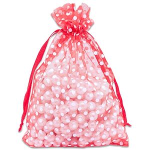 thedisplayguys 100-pack 4×6 sheer organza gift bags with drawstring (medium) – polka dot (red/white) – for wedding party favors, jewelry, candy, treats mesh pouch