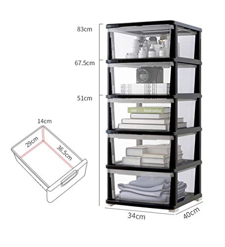 TENGZHENSHOP 5-Drawer Rolling orage Cart on Wheels, Clearview Craft orage ntainers Bins, Black Frame & Clear orage Drawers