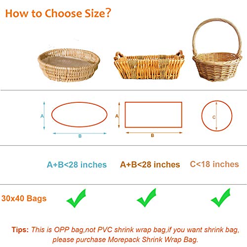 Morepack Large Cello/Cellophane Bags,30x 40 Inches Clear Basket Bags OPP Plastic Cellophane Wrap for Gift Baskets Packaging 10Pack