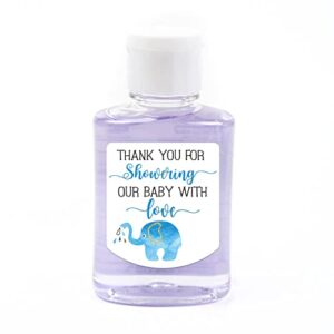 Hand Sanitizer Labels Thank You for Showering Our Little One with Love Stickers, Baby Shower Favor Stickers, Baby Shower Party Favors for Boy.