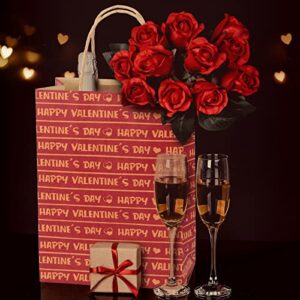 Whaline 16Pcs Happy Valentine's Day Kraft Gift Paper Goody Bags with Handles Retro Red Party Favor Bags Sweet Love Theme Party Treat Goodie Candy Bags for Valentines Day Wedding Supplies