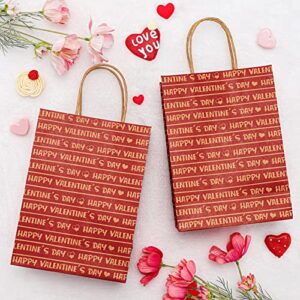 Whaline 16Pcs Happy Valentine's Day Kraft Gift Paper Goody Bags with Handles Retro Red Party Favor Bags Sweet Love Theme Party Treat Goodie Candy Bags for Valentines Day Wedding Supplies