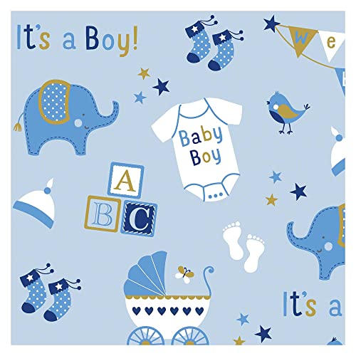 Amscan 180219 It's a Baby Boy Gift Wrap, 16" x 30", Blue, Pack of 1