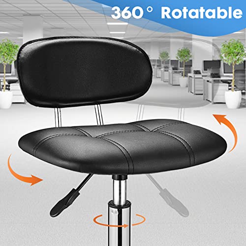 HMTOT Square Rolling Stools with Backrest Height Adjustable Swivel Stool with Wheels Black