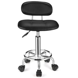 HMTOT Square Rolling Stools with Backrest Height Adjustable Swivel Stool with Wheels Black