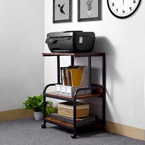 HAIRIESIS 3 Tier Printer Stand with Wheels Printer Desk, Multipurpose Office and Home Storage Rack, Removable and Fixed Printer Stand for Fax Machines, Scanners, Rolling Cart Stand Vintage Brown