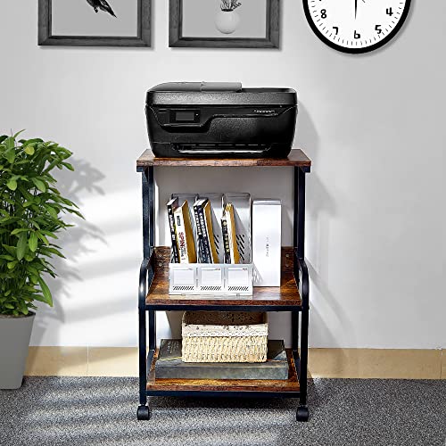 HAIRIESIS 3 Tier Printer Stand with Wheels Printer Desk, Multipurpose Office and Home Storage Rack, Removable and Fixed Printer Stand for Fax Machines, Scanners, Rolling Cart Stand Vintage Brown