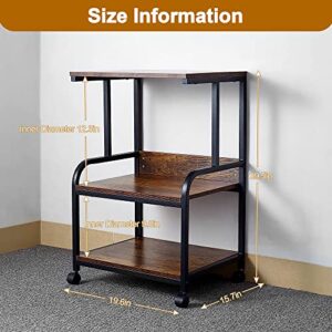 HAIRIESIS 3 Tier Printer Stand with Wheels Printer Desk, Multipurpose Office and Home Storage Rack, Removable and Fixed Printer Stand for Fax Machines, Scanners, Rolling Cart Stand Vintage Brown