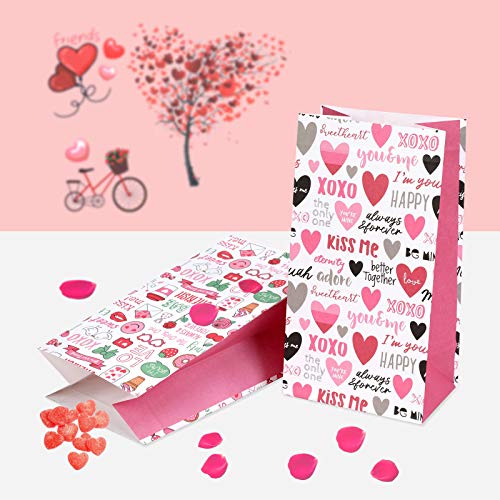 HOWAF Valentines Gift Bags Party Favors -12 PCS Valentine Paper Bags+18 PCS Valentine Stickers, 2 Patterns Valentine Treat Bags Valentine Goodies Bags for Wrapped Gifts Party Supplies Decoration