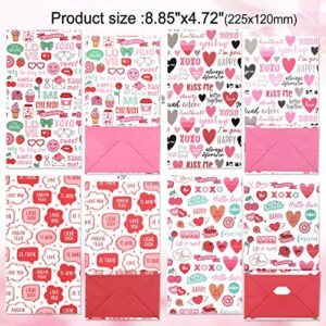 HOWAF Valentines Gift Bags Party Favors -12 PCS Valentine Paper Bags+18 PCS Valentine Stickers, 2 Patterns Valentine Treat Bags Valentine Goodies Bags for Wrapped Gifts Party Supplies Decoration