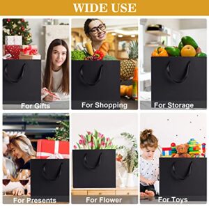 12 Pack Black Gift Bags with Ribbon Handles, Large Gift Bags with Tissue Paper, Black Kraft Paper Gift Bags for Shopping, Small Business, Bridal Party, Wedding, Christmas and Holiday (12.5” x4.5” x11”)