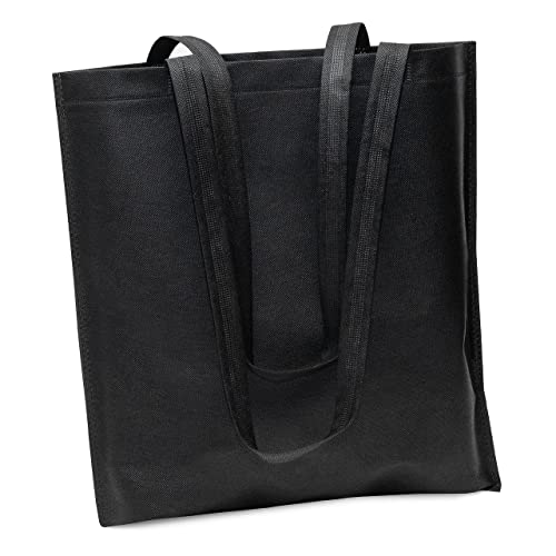 Reusable Shopping Bags - 50 Pack Reusable Black Fabric Thank You Totes with Handles for Shopping, Retail Stores, Small Business, Merchandise, Children's Gifts, Events, Kids Parties - 15x16