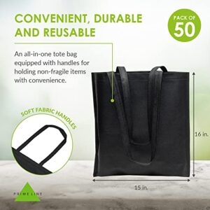 Reusable Shopping Bags - 50 Pack Reusable Black Fabric Thank You Totes with Handles for Shopping, Retail Stores, Small Business, Merchandise, Children's Gifts, Events, Kids Parties - 15x16