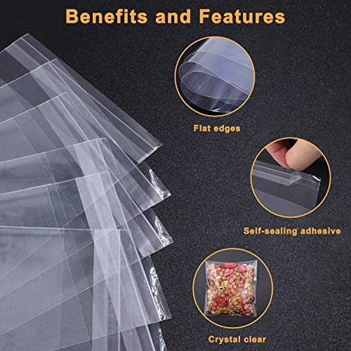 Edvision 300Pcs 4" x 6" Poly Cellophane Bags, 1.4Mil Thick Transparent OPP Cello Bags, Self Sealing Resealable Small Plastic Bags for Packing Snacks, Candies, Candle, Soap, Jewelry, Cards