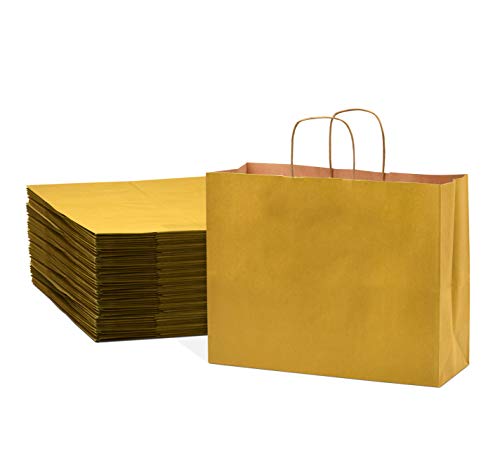 Craft Bag with Handles - 16x6x12 50 Pack Large Yellow Shopping Bags, Cute Kraft Paper Gift Wrap Totes with Handles for Small Business, Retail & Boutique Use, Merchandise, Goodie & Favor Bags, in Bulk