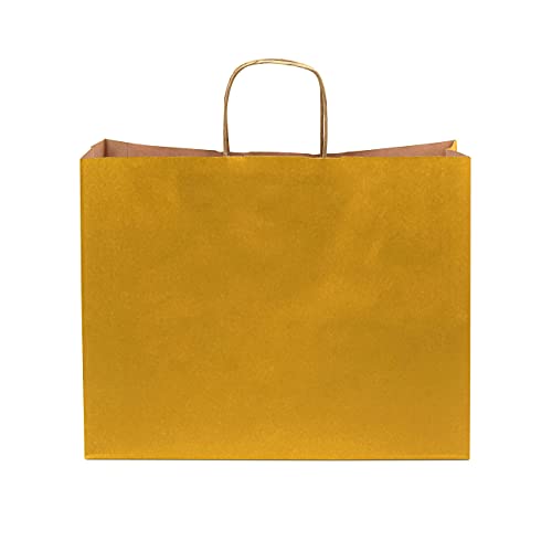 Craft Bag with Handles - 16x6x12 50 Pack Large Yellow Shopping Bags, Cute Kraft Paper Gift Wrap Totes with Handles for Small Business, Retail & Boutique Use, Merchandise, Goodie & Favor Bags, in Bulk