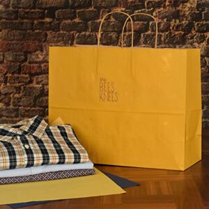 Craft Bag with Handles - 16x6x12 50 Pack Large Yellow Shopping Bags, Cute Kraft Paper Gift Wrap Totes with Handles for Small Business, Retail & Boutique Use, Merchandise, Goodie & Favor Bags, in Bulk