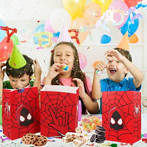 24 Pcs Theme Party Bags with 24 Pcs Hero Stickers,Birthday Treat Gift Bags,Paper Favor Bags for Birthday Supplies Decorations