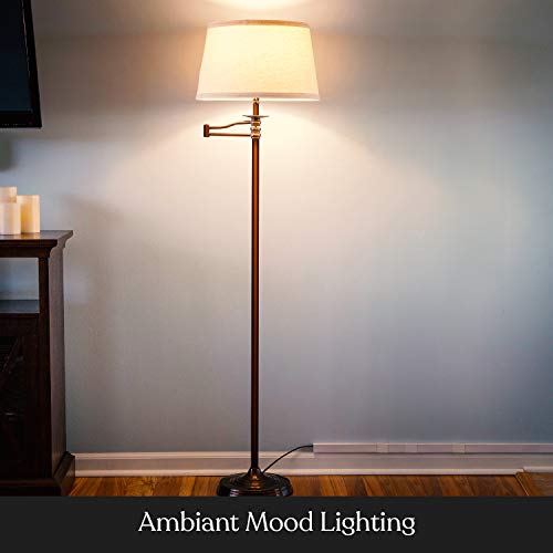 Brightech Caden LED Floor lamp, Great Living Room Décor, Tall Lamp with Swing Arm, Classic Lamp for Living Rooms & Offices, Industrial Standing Lamp for Bedroom Reading - Bronze