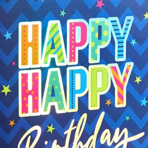 SUNCOLOR 13" Large Happy Birthday Gift Bag with Card and Tissue Paper (Blue Happy Happy Birthday)