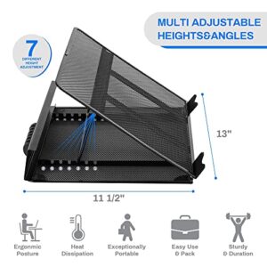 DESIGNA Metal Mesh Ventilated Adjustable Laptop Stands Computer Notebook Holder Stand Riser Compatible with Apple MacBook Air Pro Dell XPS HP Samsung Lenovo More Laptops up to 19"- Black