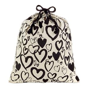 hallmark 19″ large canvas bag with drawstring (ivory with black hearts) for valentines day, weddings, bridal showers, anniversary and more