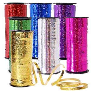 7 pack curling ribbon, crimped curling ribbon metallic balloon ribbon gift wrap ribbon balloon string shiny wrapping ribbon for crafts, christmas, birthday, wedding, party decoration (glittered)