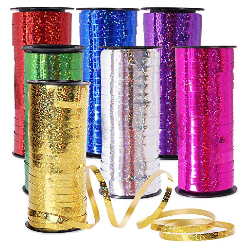 7 Pack Curling Ribbon, Crimped Curling Ribbon Metallic Balloon Ribbon Gift Wrap Ribbon Balloon String Shiny Wrapping Ribbon for Crafts, Christmas, Birthday, Wedding, Party Decoration (Glittered)