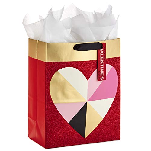 Hallmark 13" Large Valentine's Day Gift Bag with Tissue Paper (Geometric Heart)