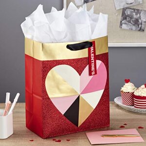 Hallmark 13" Large Valentine's Day Gift Bag with Tissue Paper (Geometric Heart)