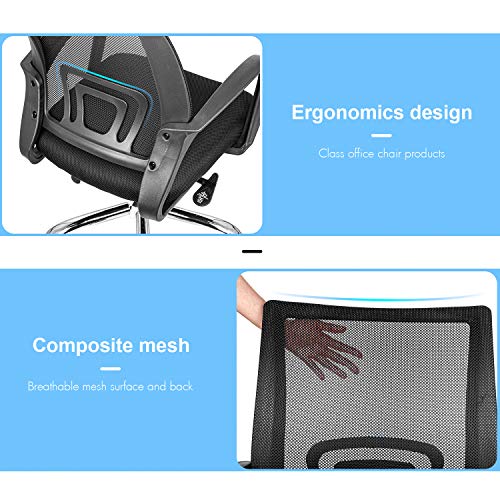 YSSOA Task Ergonomic Mesh Computer Wheels and Arms and Lumbar Support Adjustable Height Study Chair for Students Teens Men Women for Dorm Home Office, Black