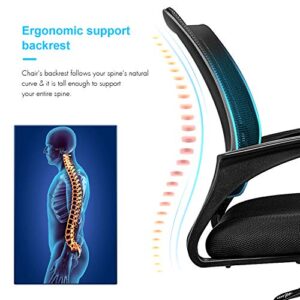 YSSOA Task Ergonomic Mesh Computer Wheels and Arms and Lumbar Support Adjustable Height Study Chair for Students Teens Men Women for Dorm Home Office, Black