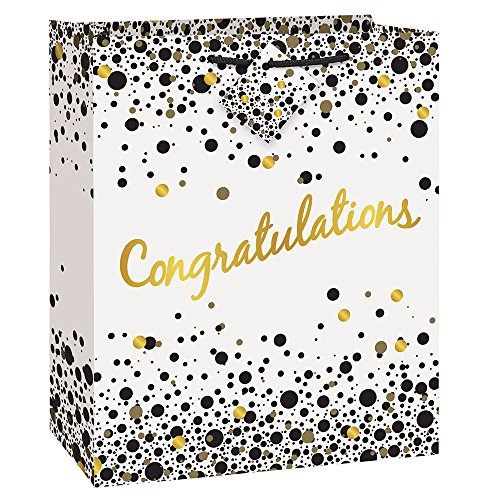 Unique Speckled Black & Gold Congratulations Gift Bag 10.50" x 12.88"